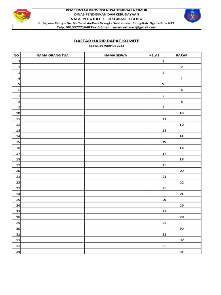 Daftar Hadir Rapat Komite | PDF