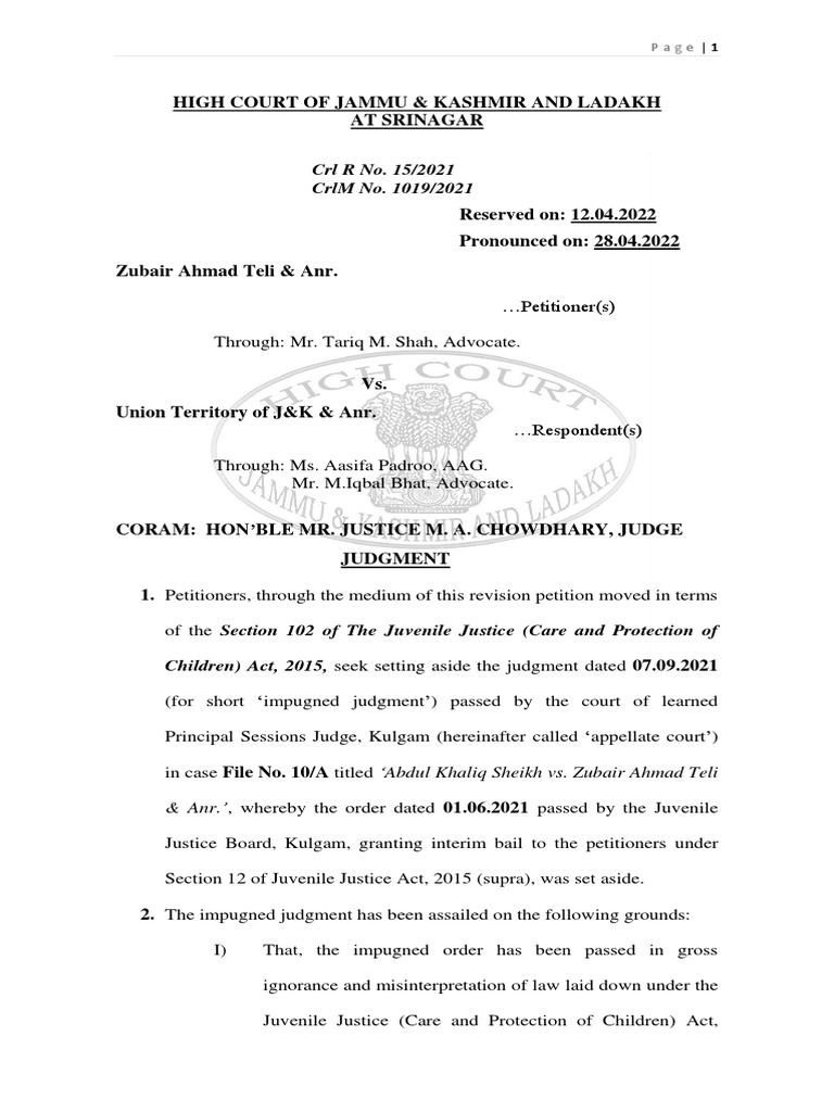 Zubair Ahmad Teli Vs Ut of JK 427441 | Download Free PDF | Bail | Statutory Interpretation
