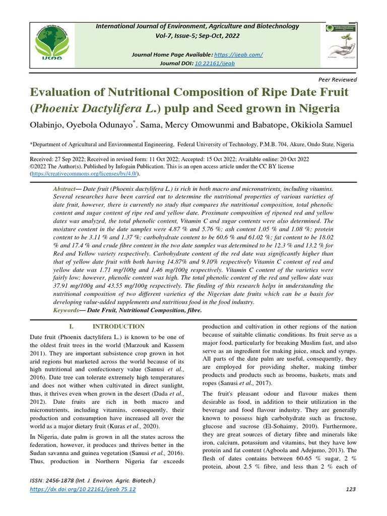 Evaluation of Nutritional Composition of Ripe Date Fruit (Phoenix ...