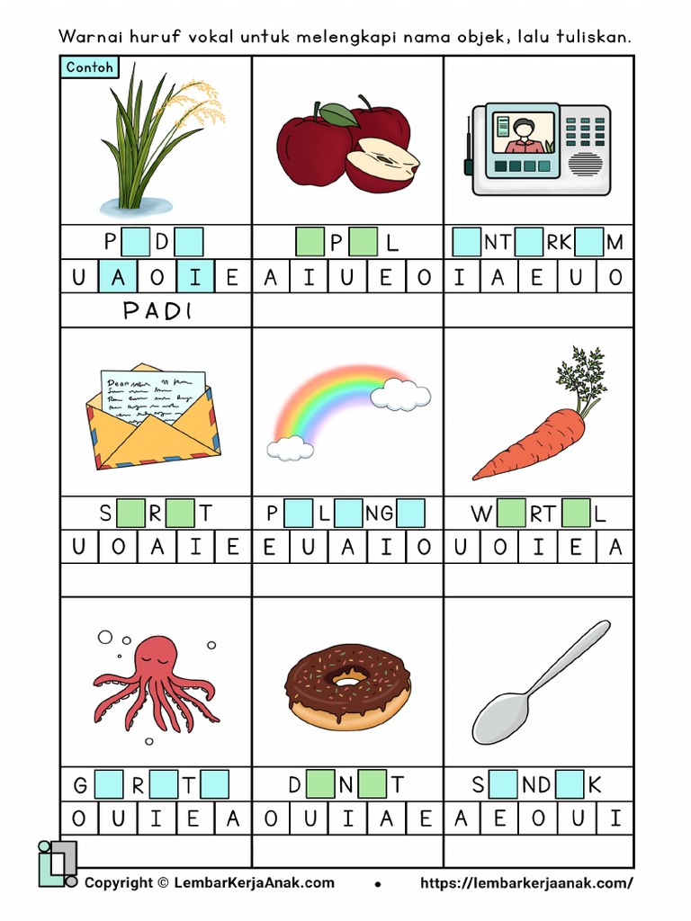 Latihan Membaca 03 - Huruf Vokal | PDF