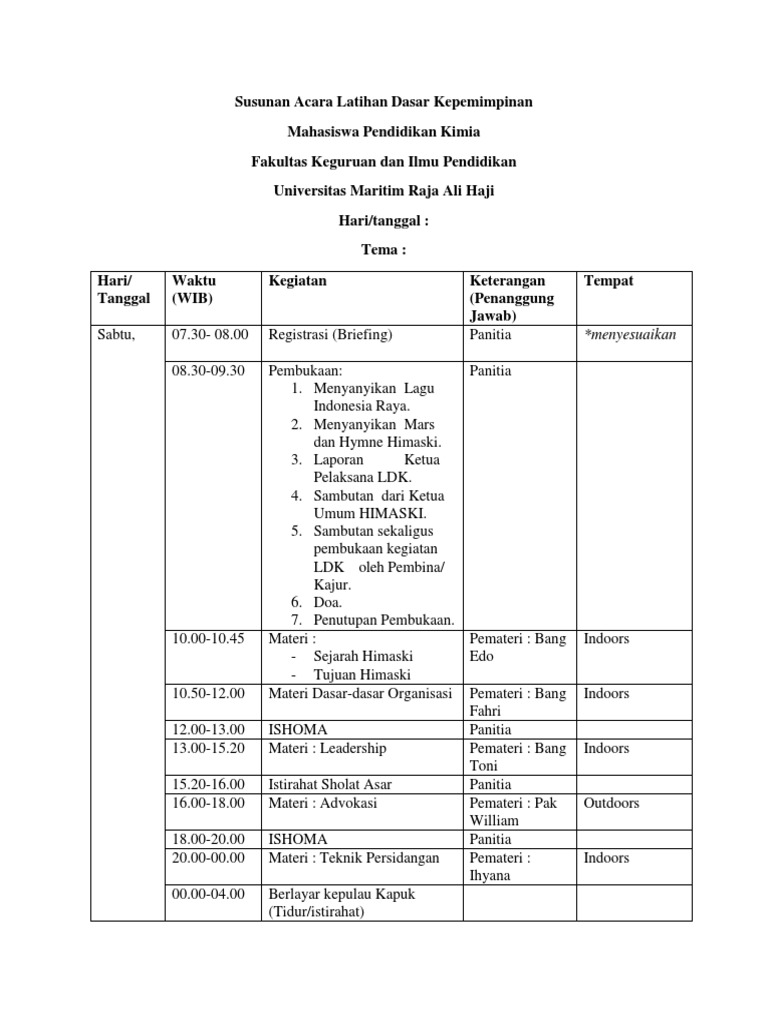 Rundown Acara LDK | PDF