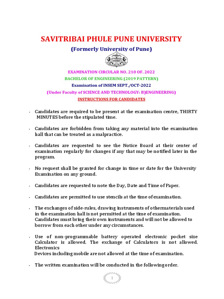 B.E. 2019 Pattern Insem Exam. Timetable Oct-2022 - 16092022 | PDF ...