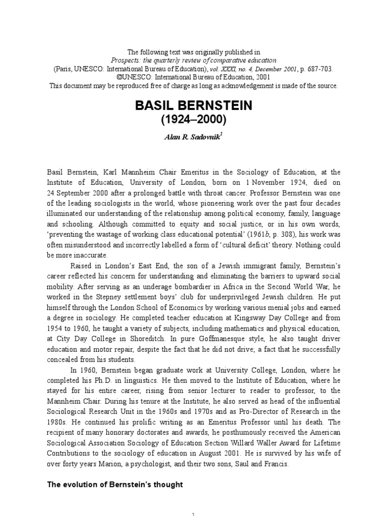 Basil Bernstein | PDF | Émile Durkheim | Sociology
