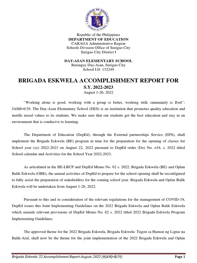 Brigada Eskwela 2022 Accomplishments | PDF | Educational Technology