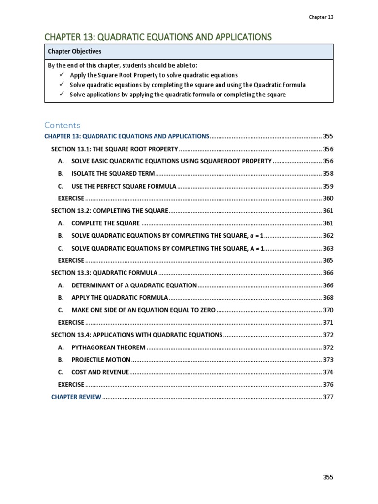 Chapter 13 Quadratic Equations | PDF | Quadratic Equation | Equations Chapter 13 Quadratic Equations | PDF | Quadratic Equation | Equations