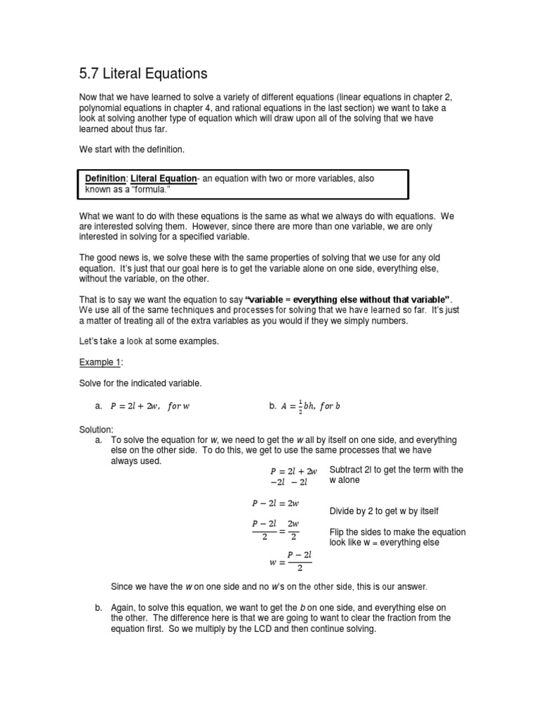 Solving Literal Equations: A Step-by-Step Guide to Isolating Variables ...
