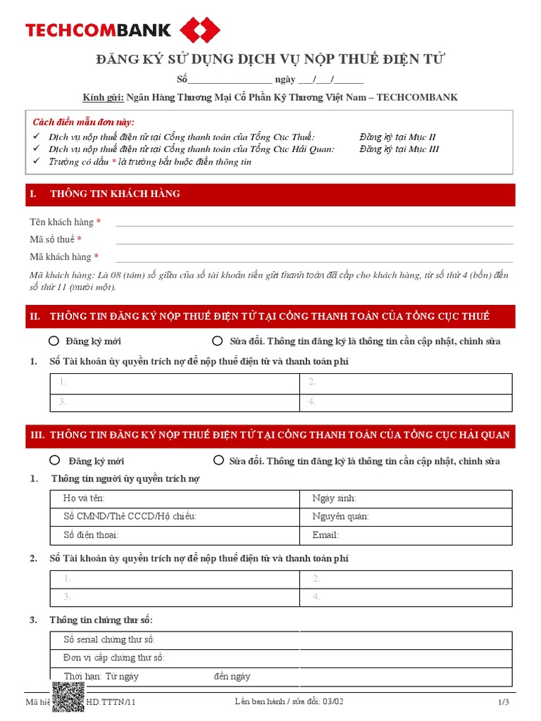 MB01 Dang Ky Su Dung Dich Vu Nop Thue Dien Tu Tc0lu PDF | PDF