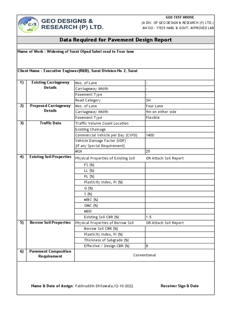 Checklist For Pavement Design Report Surat Olpad Sahol Road Pdf