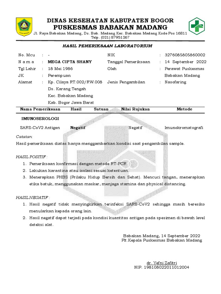 Form Hasil Rapid Antigen Bu Mega | PDF
