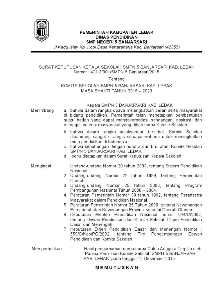 SK Komite Sekolah | PDF | Karier & Perkembangan
