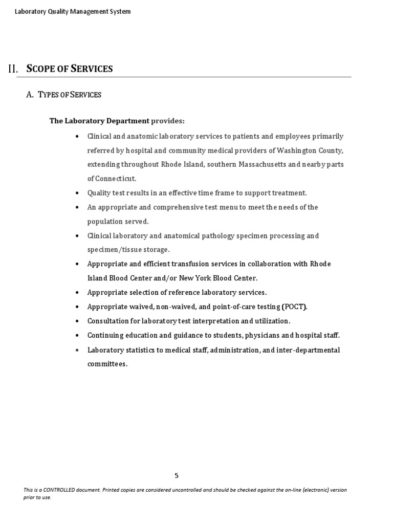 Lab Scope of Services | PDF | Pathology | Medical Laboratory