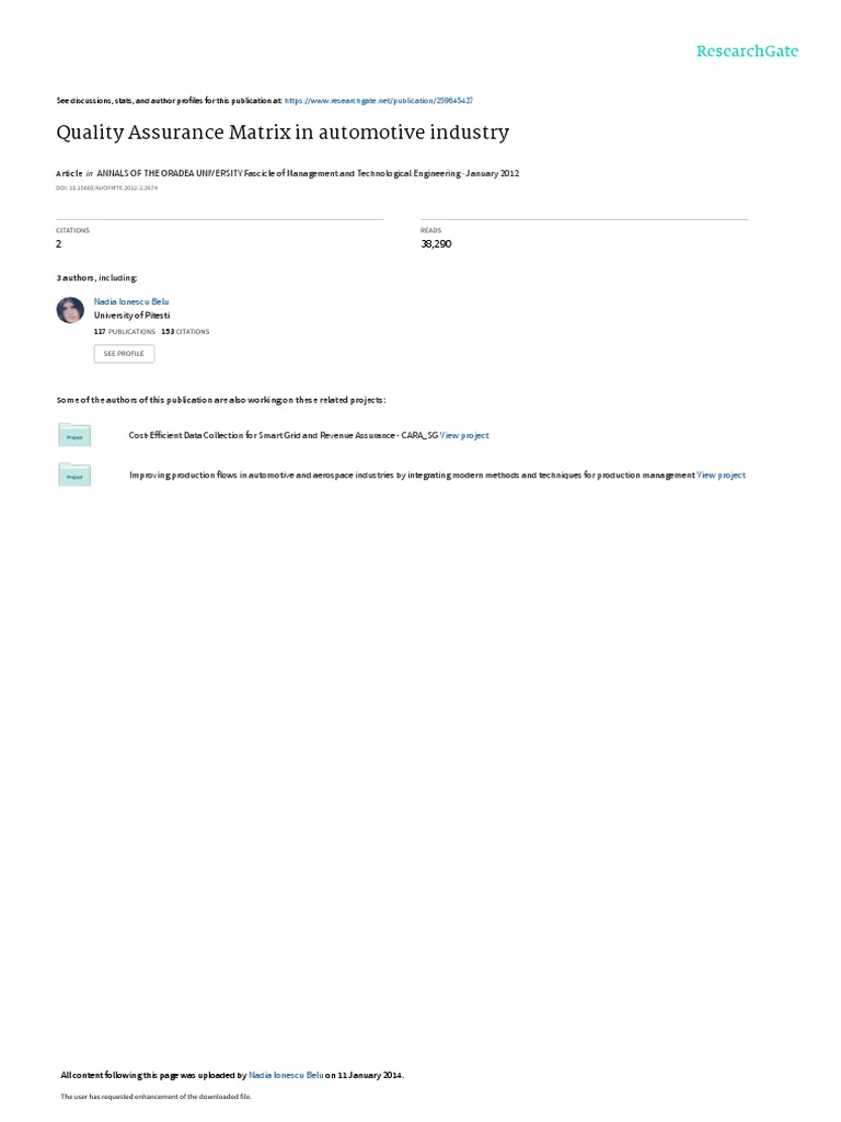 Quality Assurance Matrix in Automotive Industry: Article | PDF ...