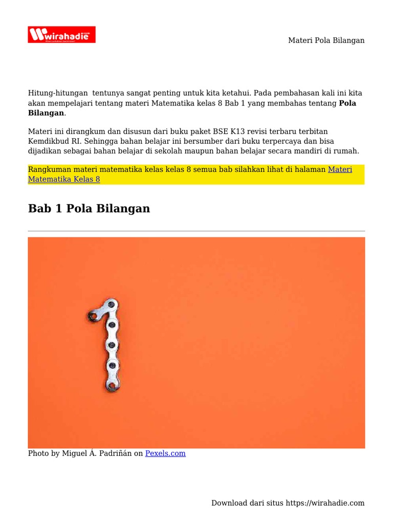 Rangkuman Materi Pola Bilangan Kelas 8 | PDF | Metode & Bahan Ajar