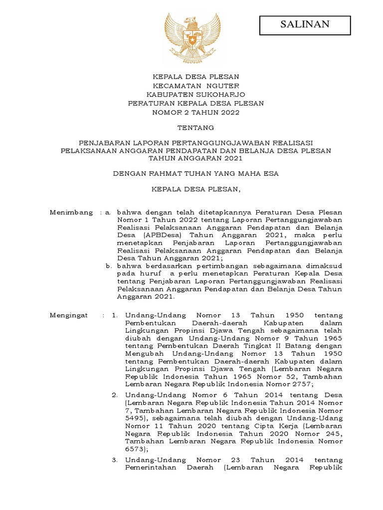 Laporan Pertanggungjawaban Apbdes 2021 | PDF | Hukum | Griya & Taman