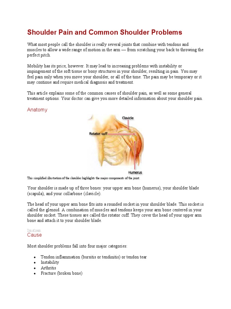 Shoulder Pain and Common Shoulder Problems | PDF | Shoulder | Clinical ...
