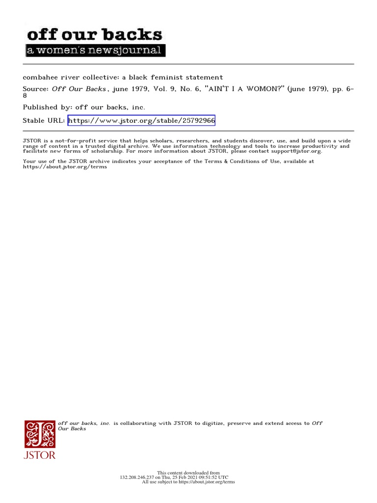 Combahee Collective Statement | PDF | Black Feminism | Feminism