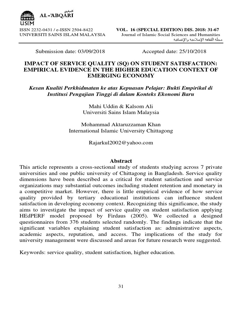 Service Quality Impact on Student Satisfaction | PDF | Customer ...