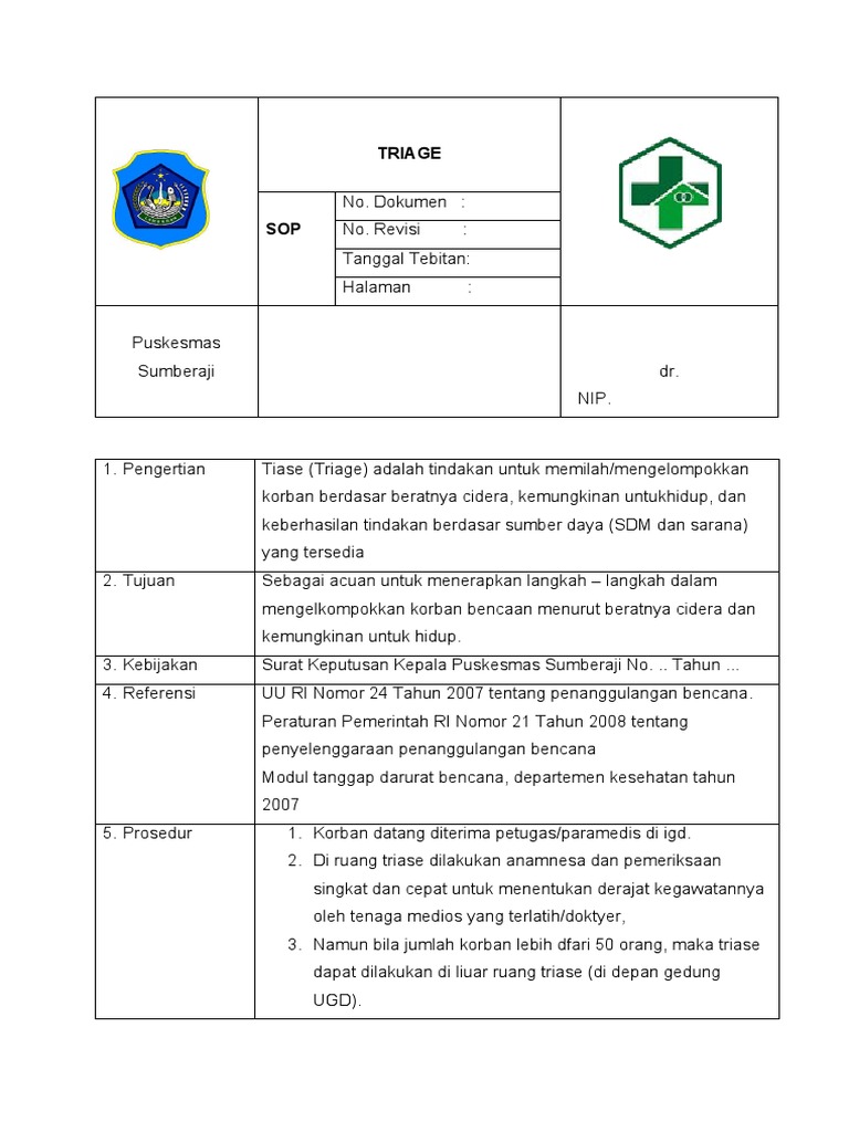 SOP Triage Bencana di Puskesmas Sumberaji | PDF | Sains & Matematika