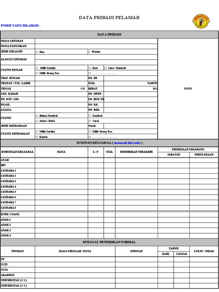 Form Data Diri Pelamar - Store | PDF Form Data Diri Pelamar - Store | PDF