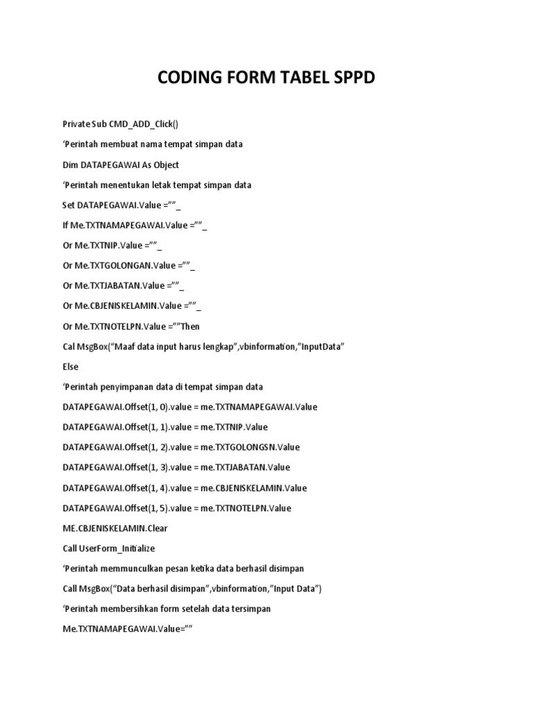 Coding Form Tabel SPPD | PDF | Computing | Computer Programming