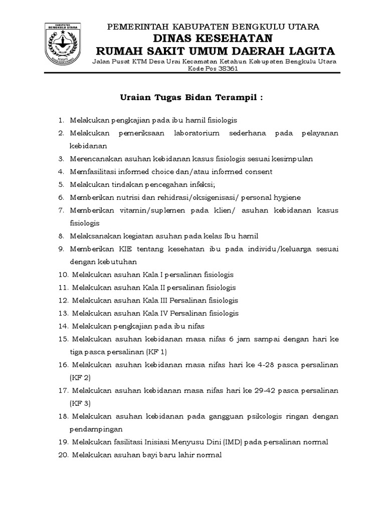 Uraian Tugas Bidan Terampil | PDF