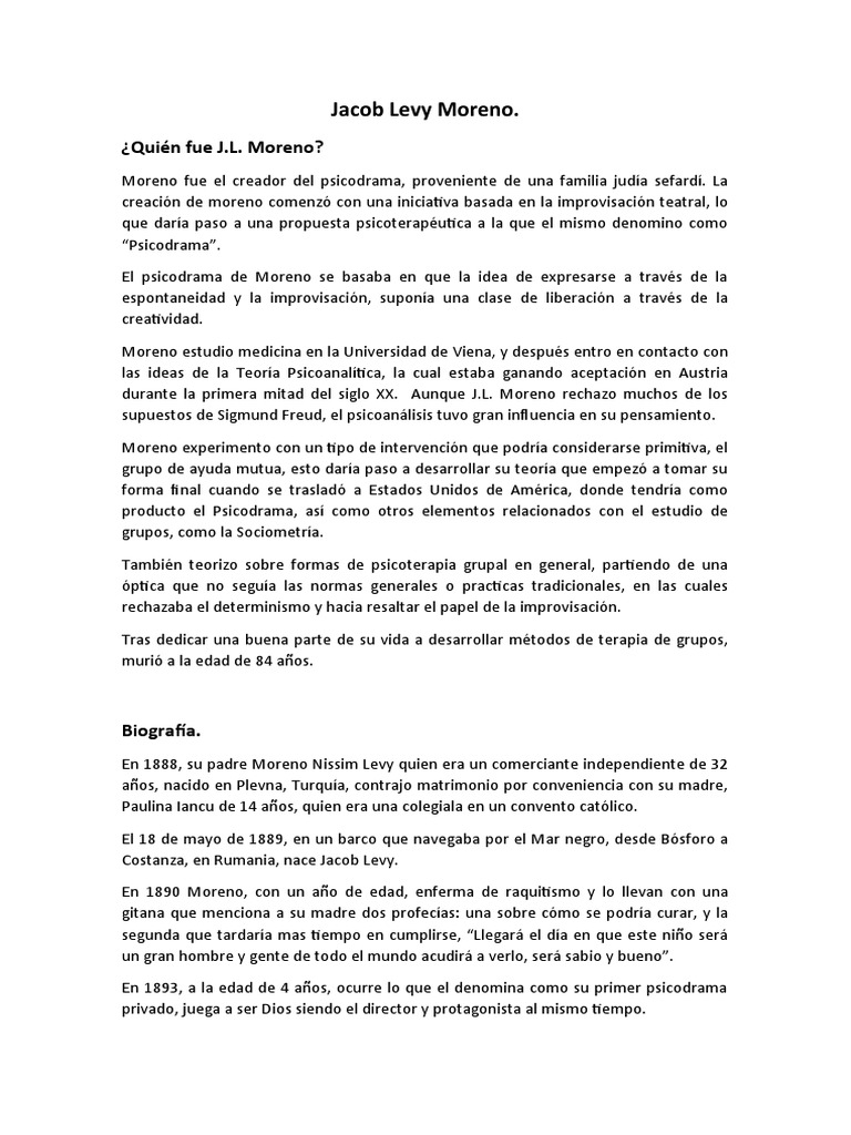 Biografía de Jacob Levy Moreno | PDF | Sigmund Freud | Psicoanálisis