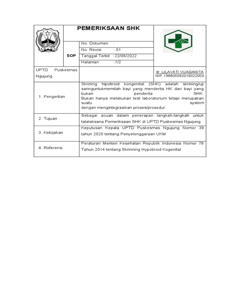 Sop Pemeriksaan SHK | PDF