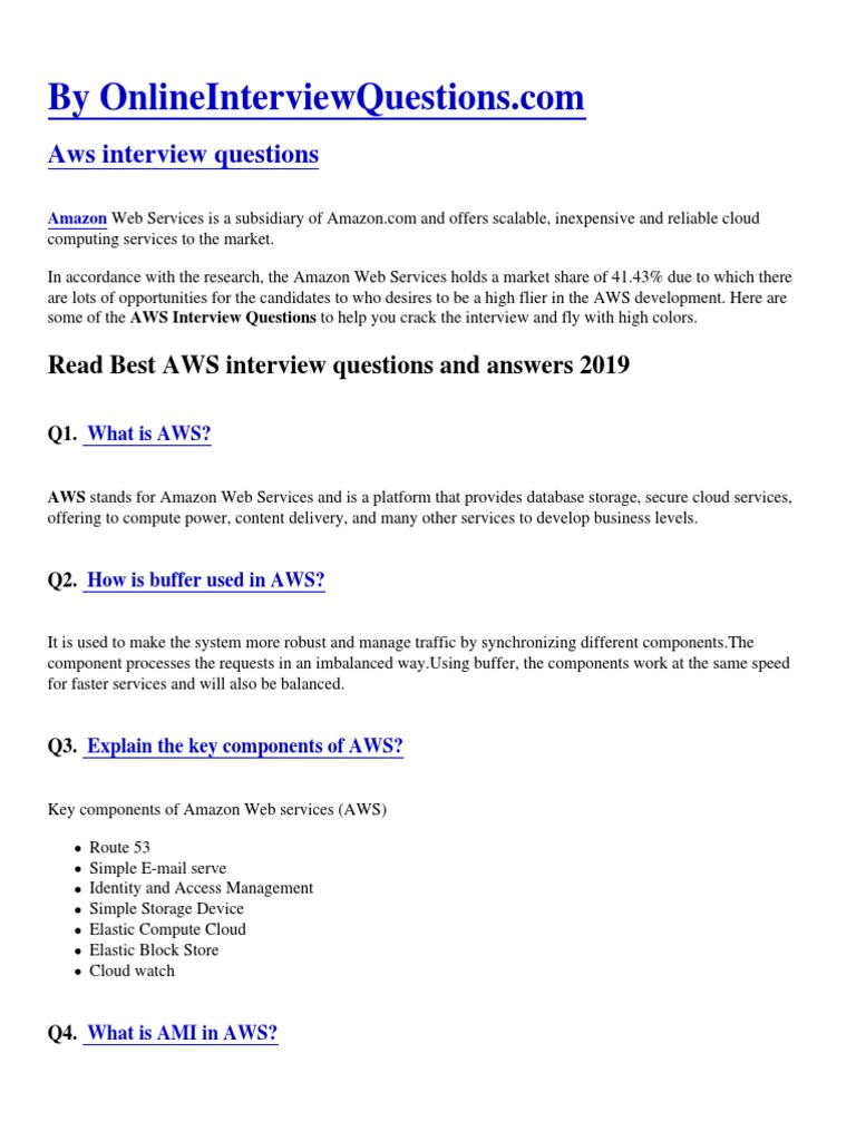 Aws Interview Questions Pdf Cloud Computing Amazon Web Services