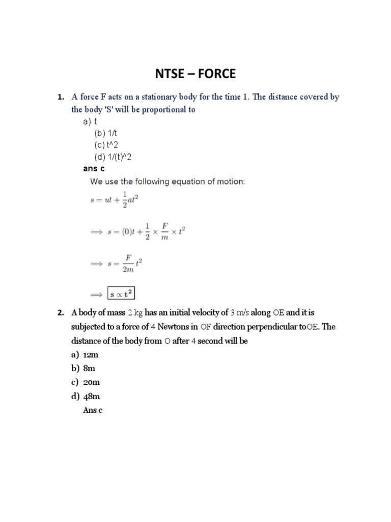 Force and Motion Practice Problems | PDF | Force | Tension (Physics)
