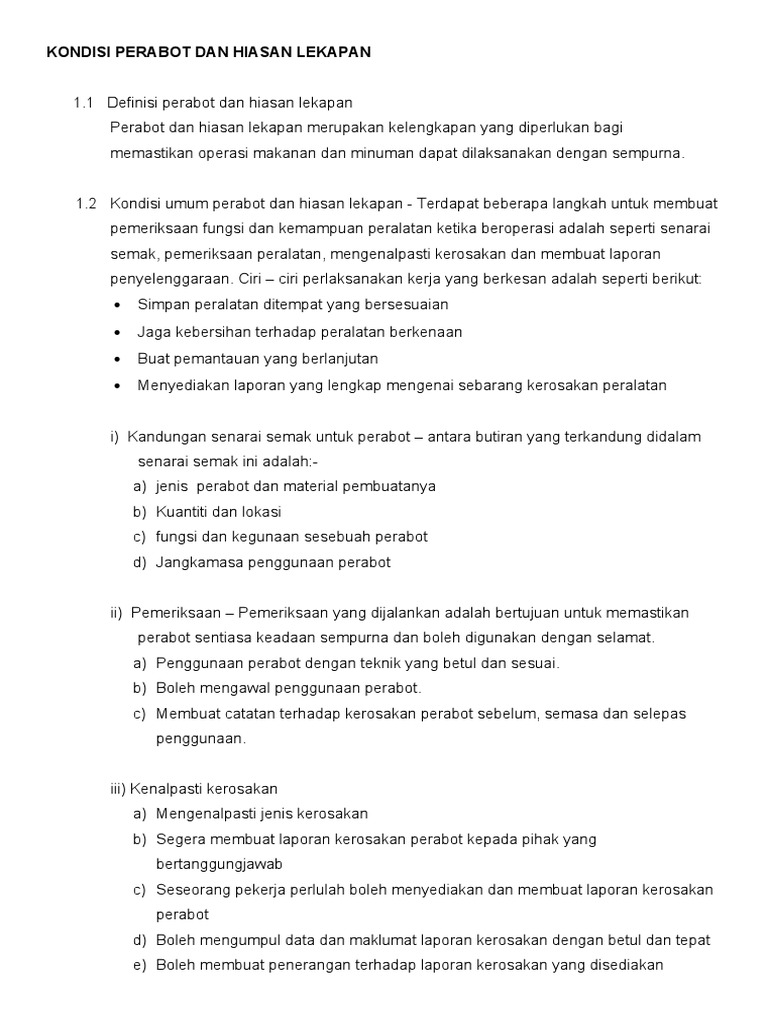 Kondisi Perabot Dan Hiasan Lekapan | PDF