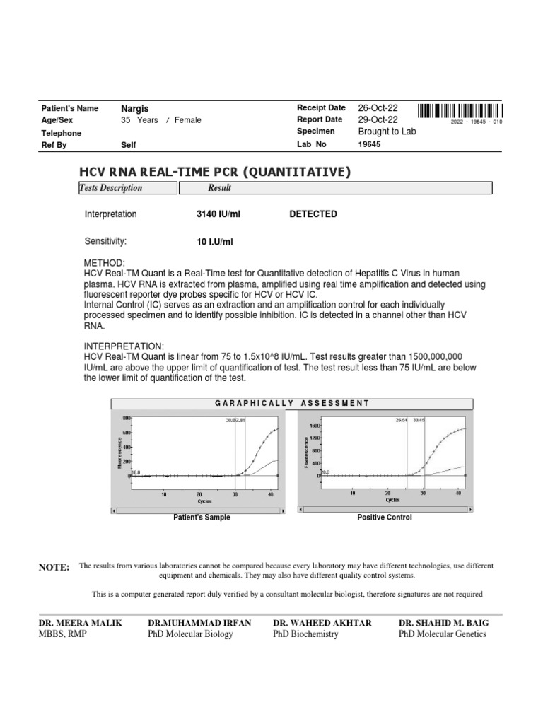 HCV RNA Quantitative Test Results | PDF