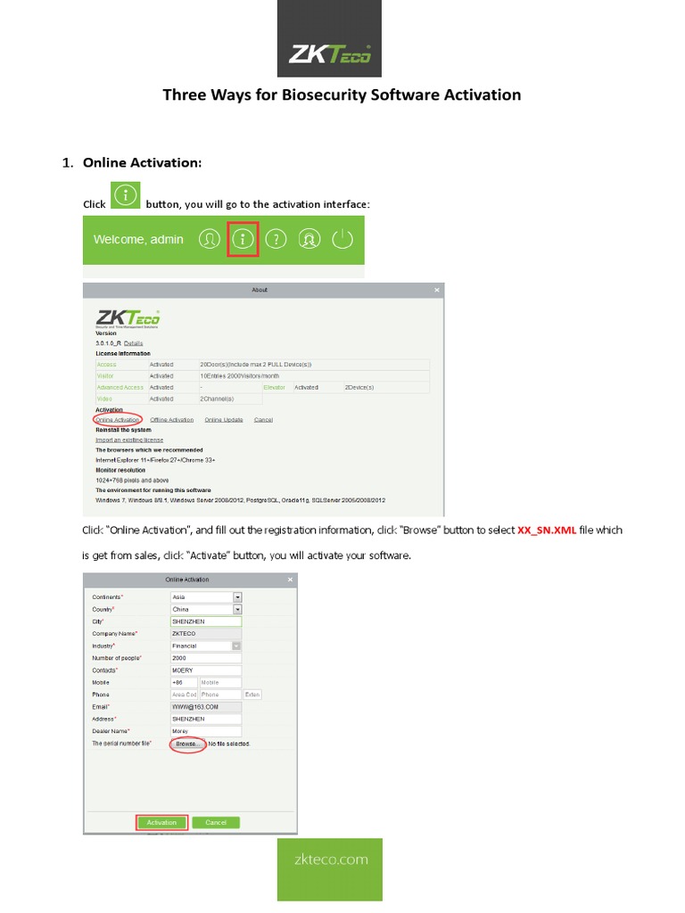 ZKBioSecurity License Activation v2.0 | PDF