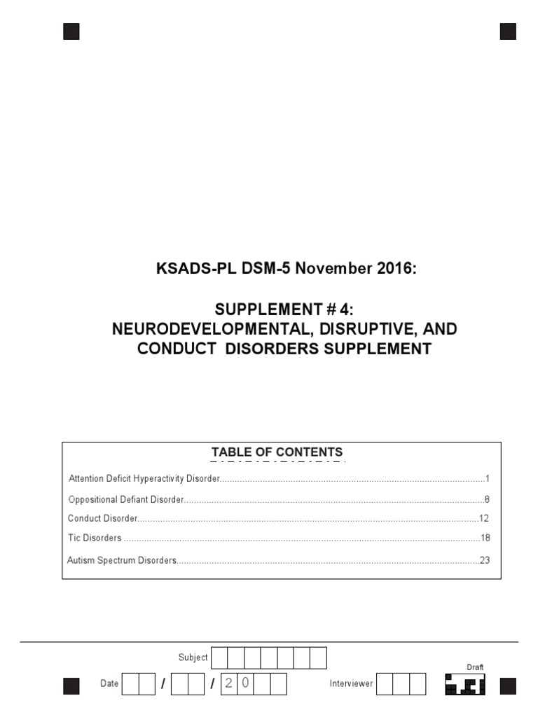 KSADS DSM 5 Supp4 DevelopmentalDisruptiveDO Final | PDF | Attention ...