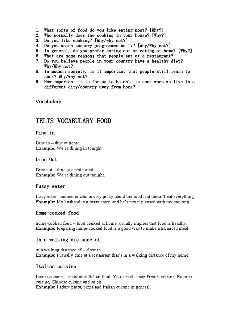 Cooking and Eating Vocab | Download Free PDF | Meal | Foods