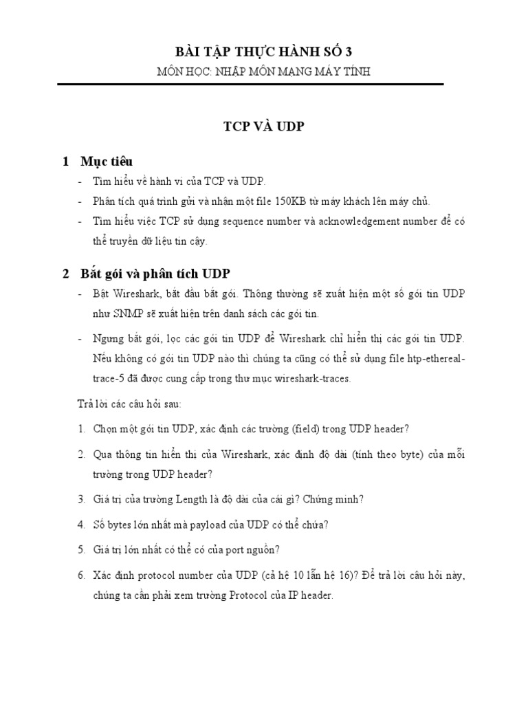 Bai Thuc Hanh Lab 3 - Giao Thuc TCP Va UDP | PDF