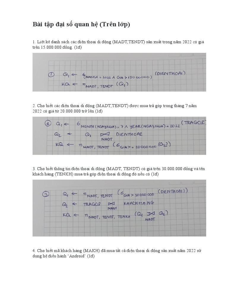 Bài tập đại số quan hệ | PDF
