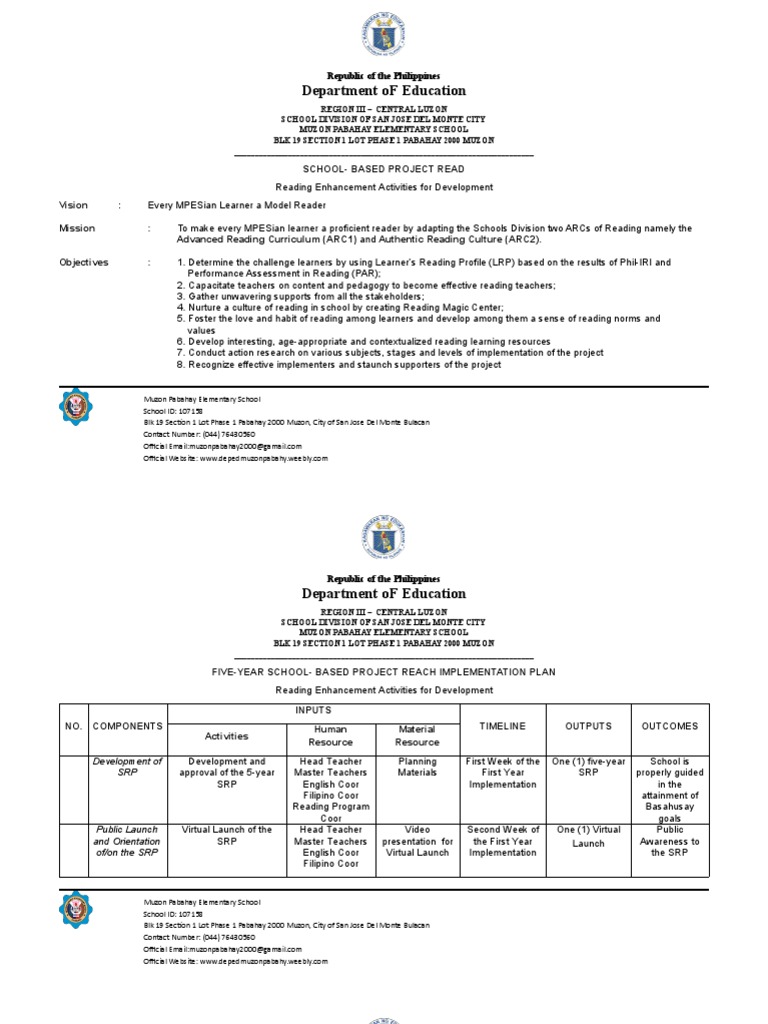 Project Read Five Year Implementation Plan Reading Program Mpes | PDF | Communication ...