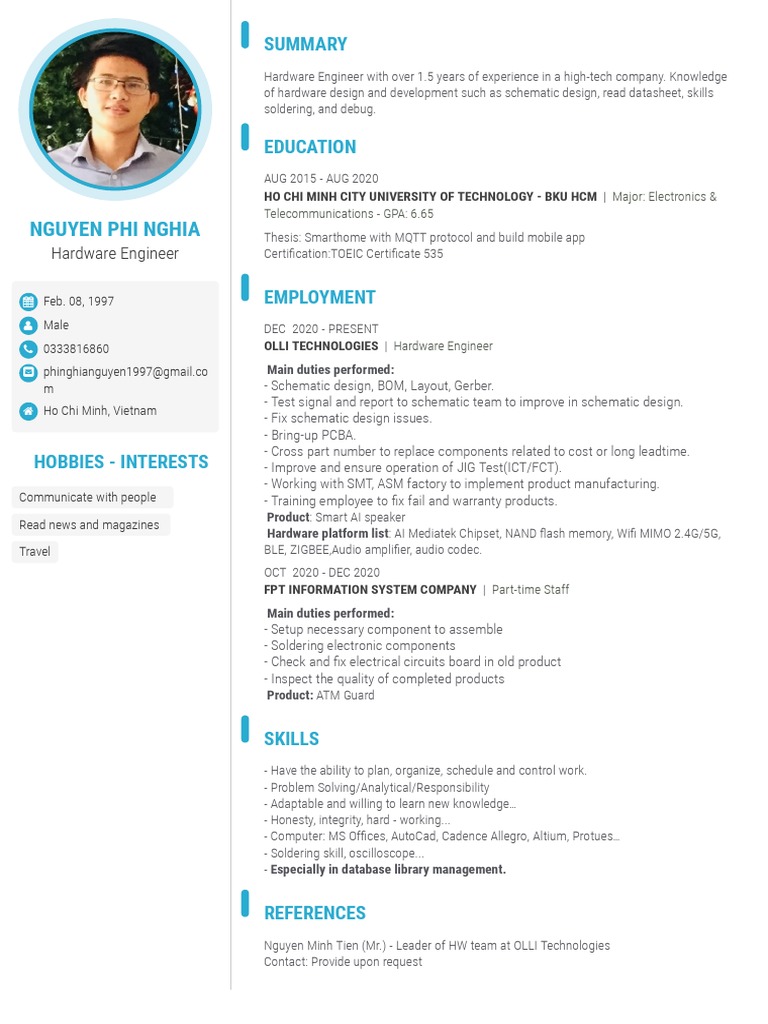 CV Nguyen Phi Nghia HW Engineer 20220915 | PDF | Electricity ...