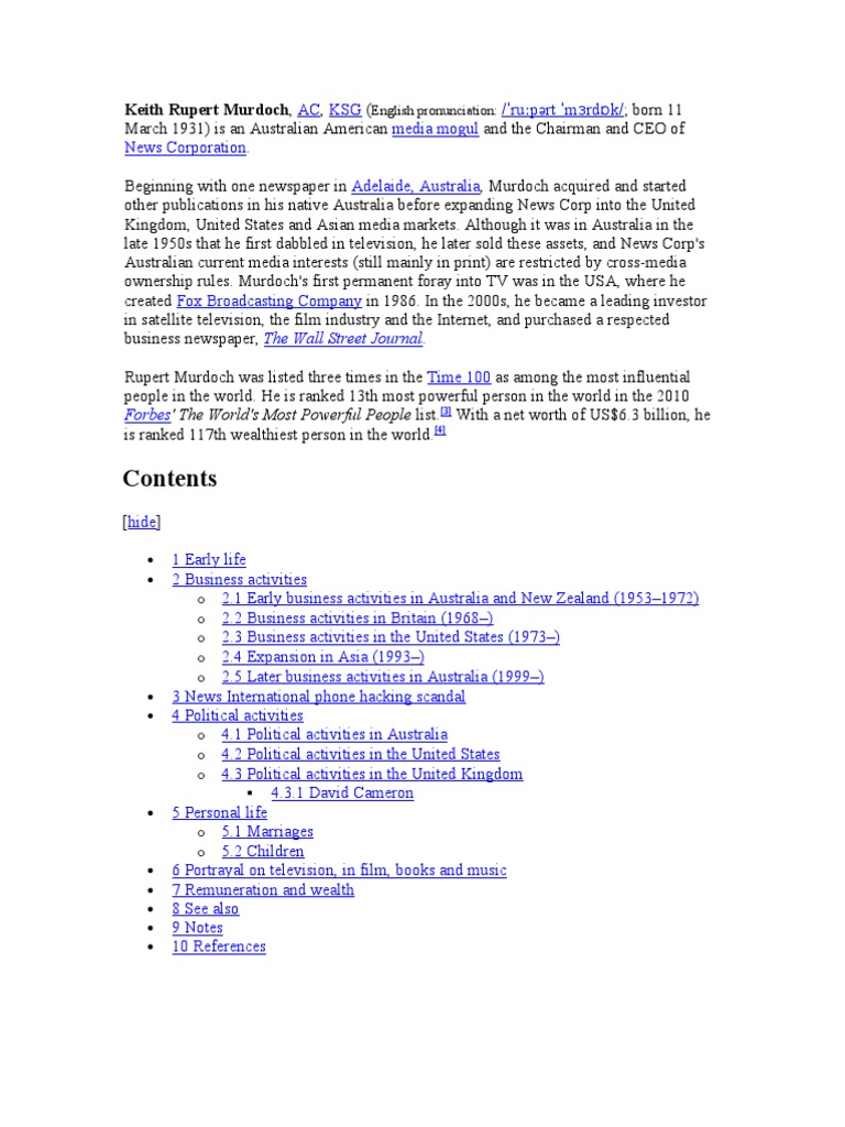 Rupert Murdoch: Media Mogul's Journey | PDF | History