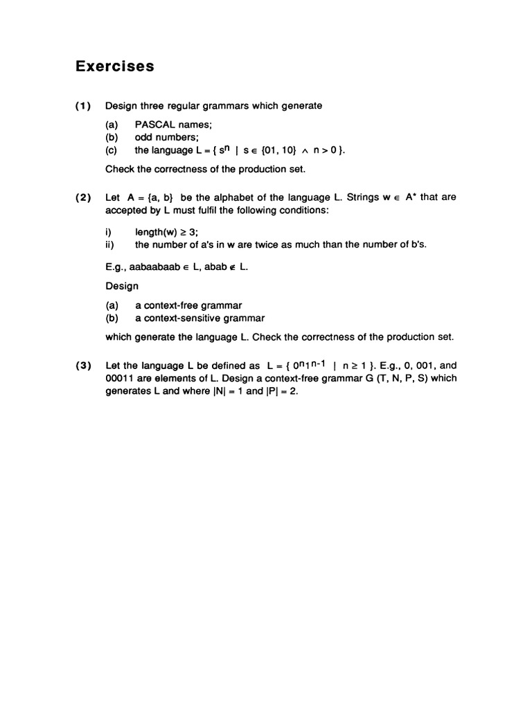 Pascal - Exercise | PDF | Parsing | Grammar