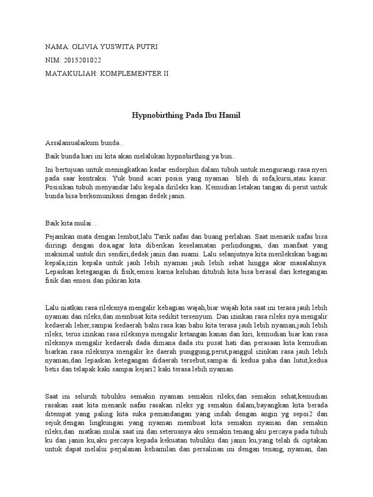Hypnobirthing Pada Kehamilan | PDF