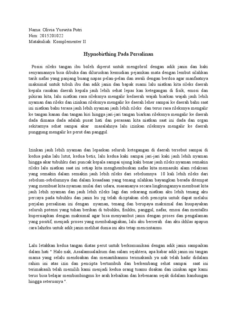 Hypnobirthing untuk Ibu Hamil | PDF