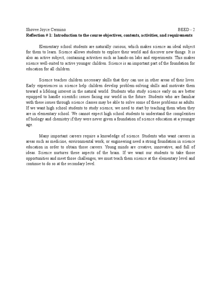 Reflection # 1: Introduction To The Course Objectives, Contents ...