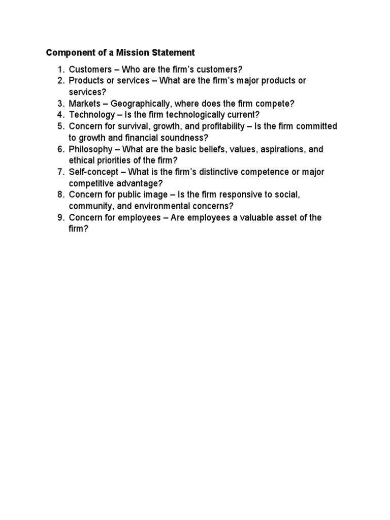 Component of A Mission Statement | PDF | Business
