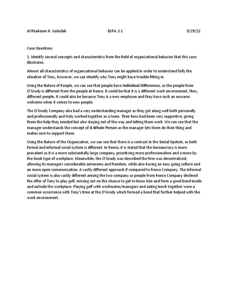 PAS4 HBO MODULE 1 Guludah BSPA 2-1 | PDF | Organizational Behavior | Cognitive Science