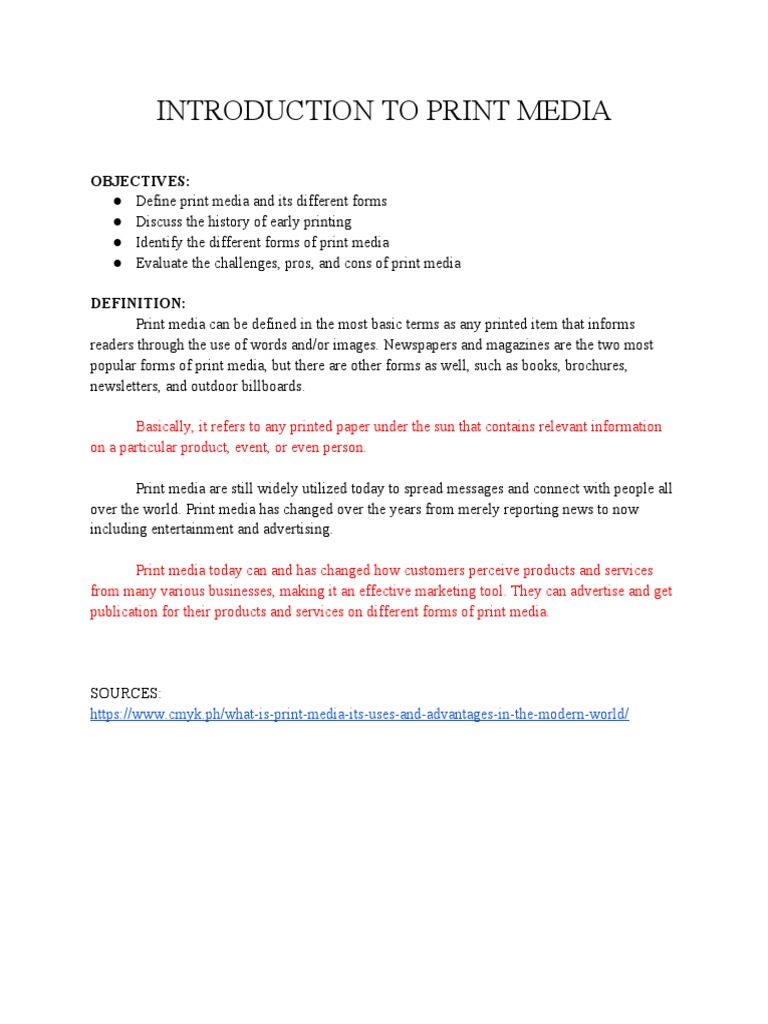 Introduction To Print Media | PDF | Social Science