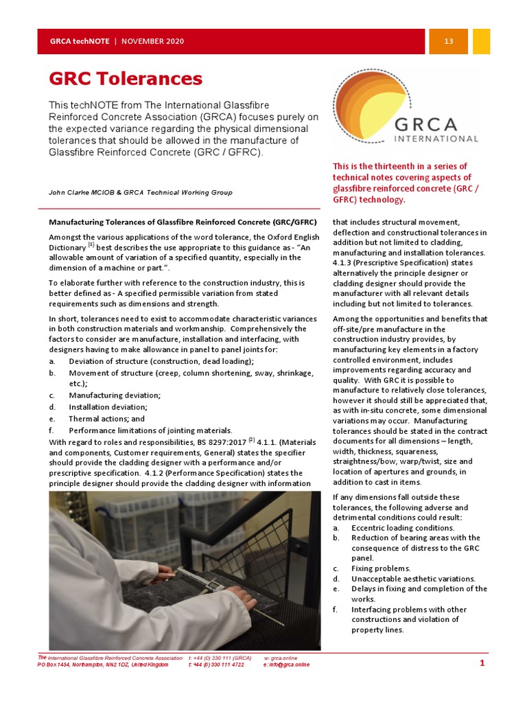 techNOTE 13 - GRC Tolerances | Download Free PDF | Engineering ...