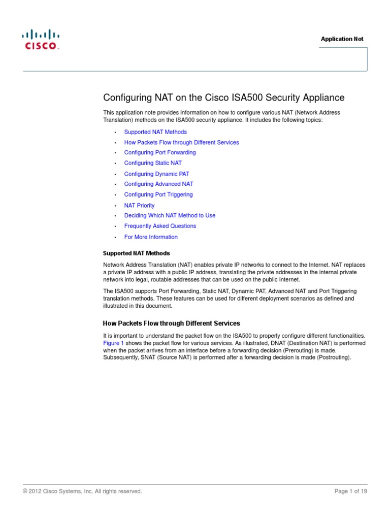 Isa500 - NAT - Appnote Configure | PDF | Port (Computer Networking) | Ip Address