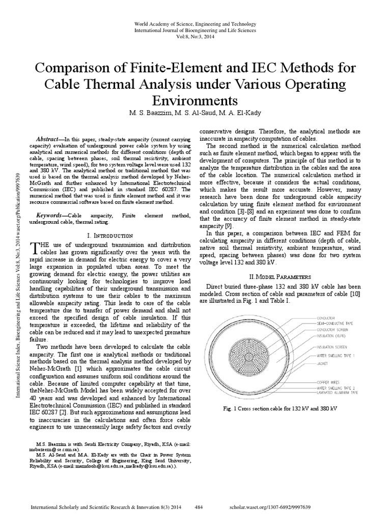 Comparison of Finite-Element and IEC Methods For Cable Thermal Analysis Under Various Operating ...