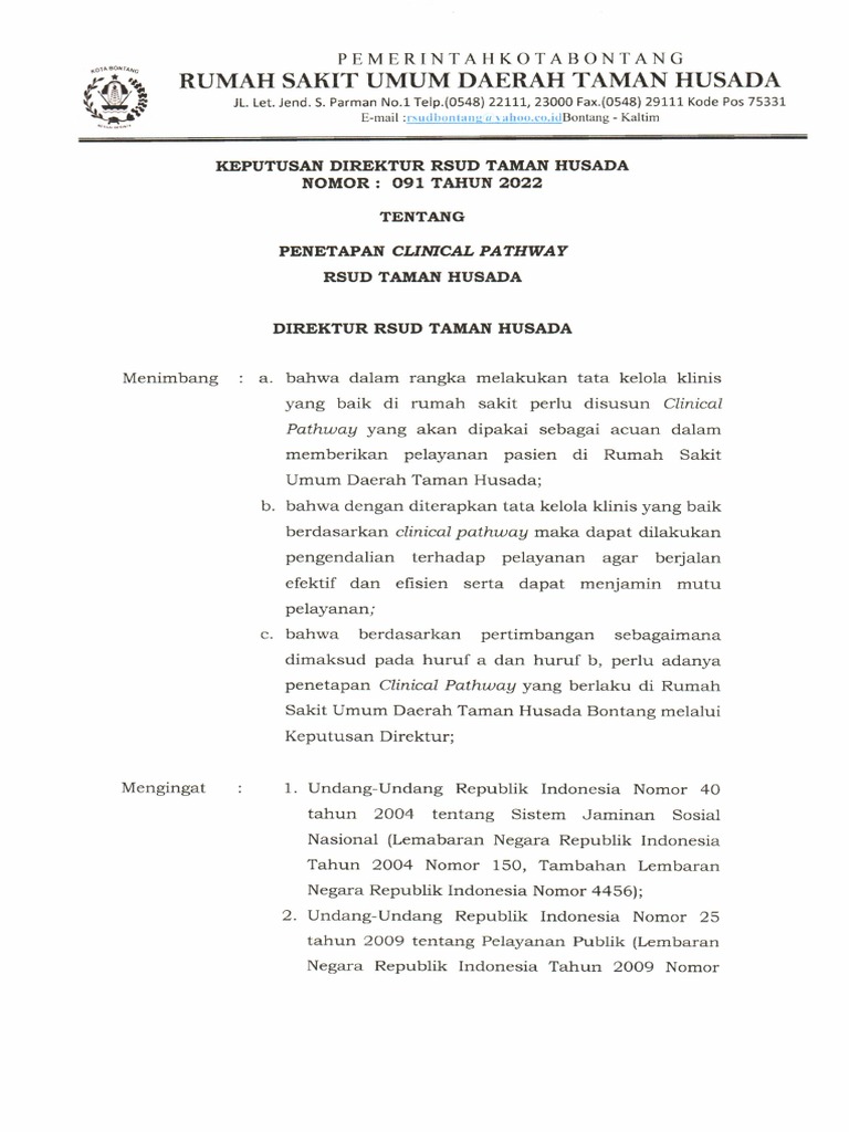 SK 2022 No 091 Penetapan Tim Clinical Pathway | PDF